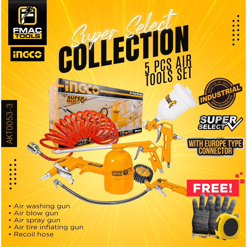 INGCO SUPER SELECT 5 Pcs Air Tools Set with Europe Type Connector ...