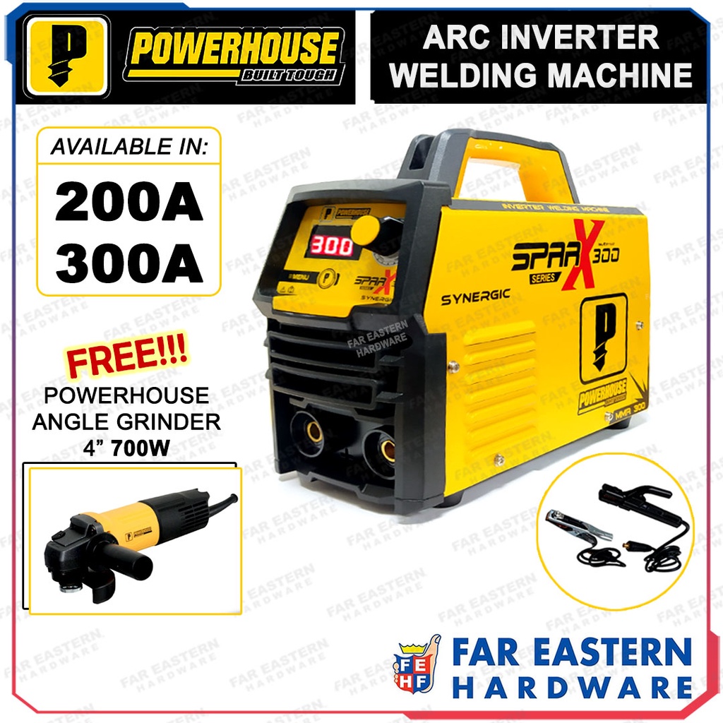 POWERHOUSE Arc Inverter Welding Machine SPARX Series 200A | 300A FREE Angle Grinder 4" 700W ...