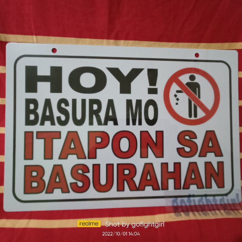 Hoy Basura Mo Itapon sa Basurahan Signage PVC Plastic (Like ID) 7.8x11 ...