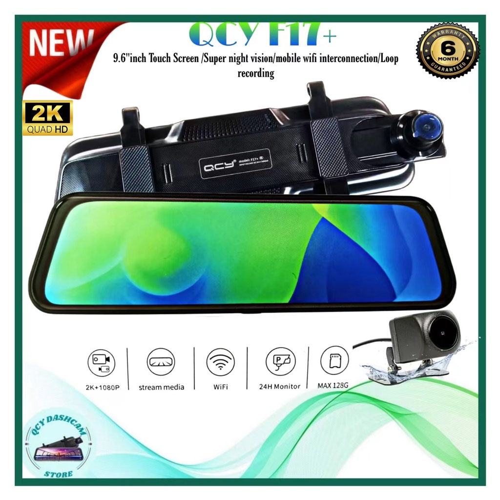 ORIGINAL QCY F17+ FHD WIFI 2K+1080P Car Dvr Camera 9.66 Inch Streaming ...