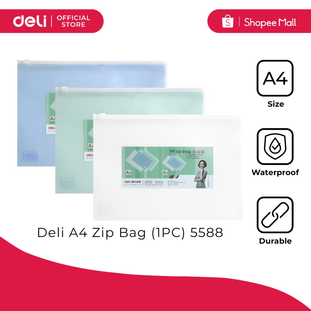 Deli 5588 File Organizer - A4 Zip Bag (1PC) [755588] | Shopee Philippines