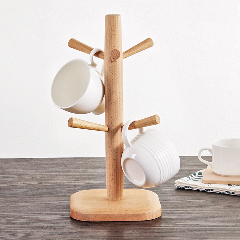 Solid Wooden Tree Shape Coffee Tea Cup Storage Holder Wood Cups Drainer ...