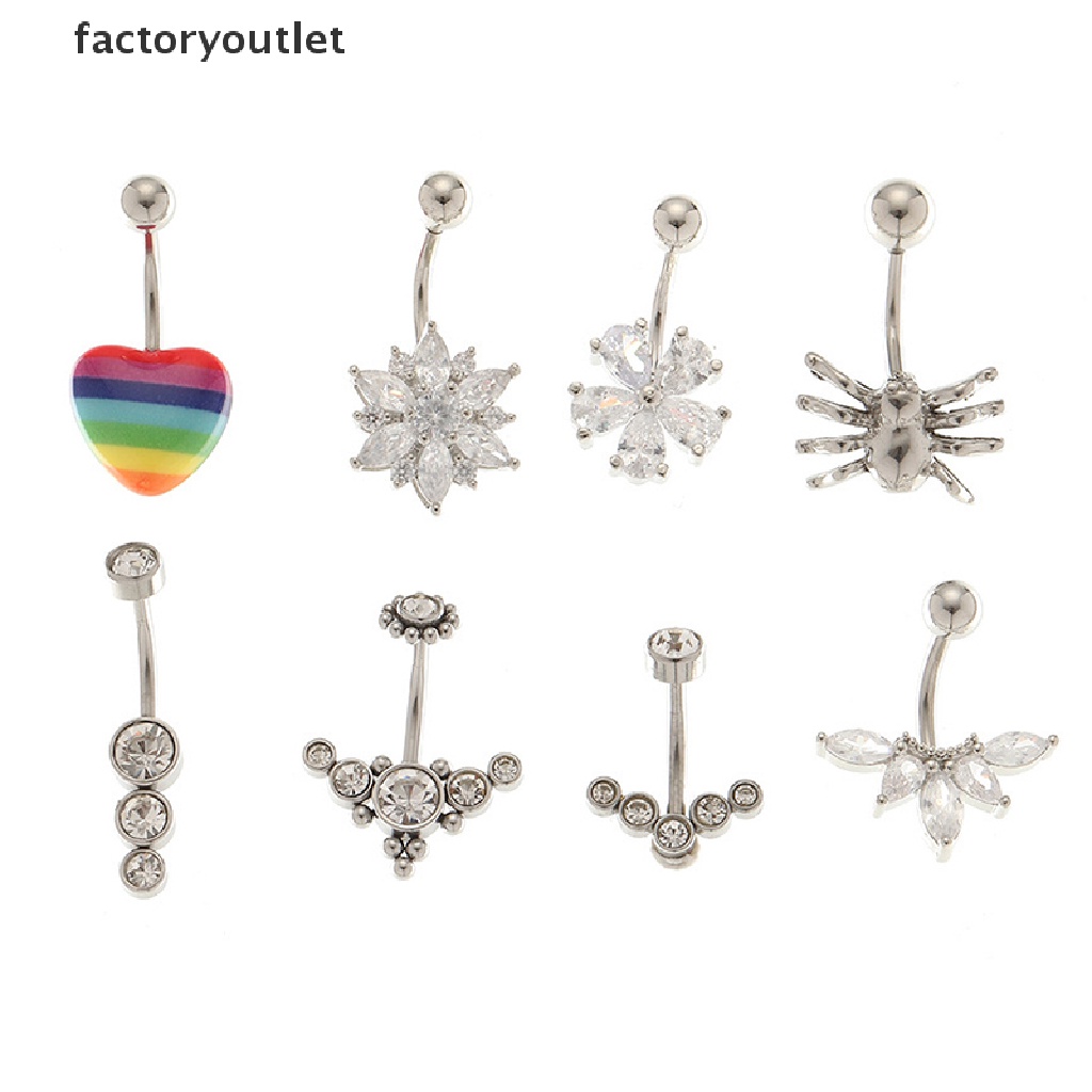 FCPH Stainless Steel Belly Button s Love Heart Bellybutton Ring Navel ...