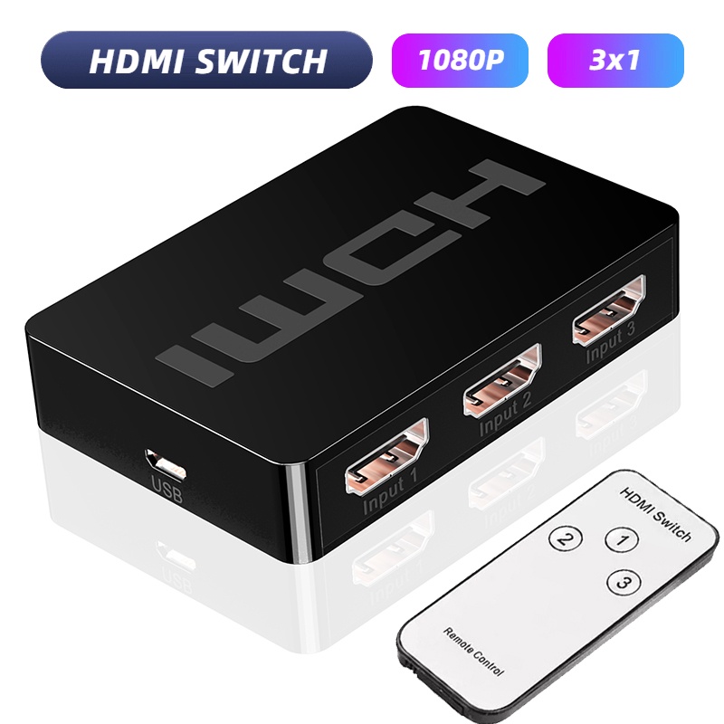 3 Port HDMI Switch 3x1 HDMI Switcher Selector Box with IR Remote ...