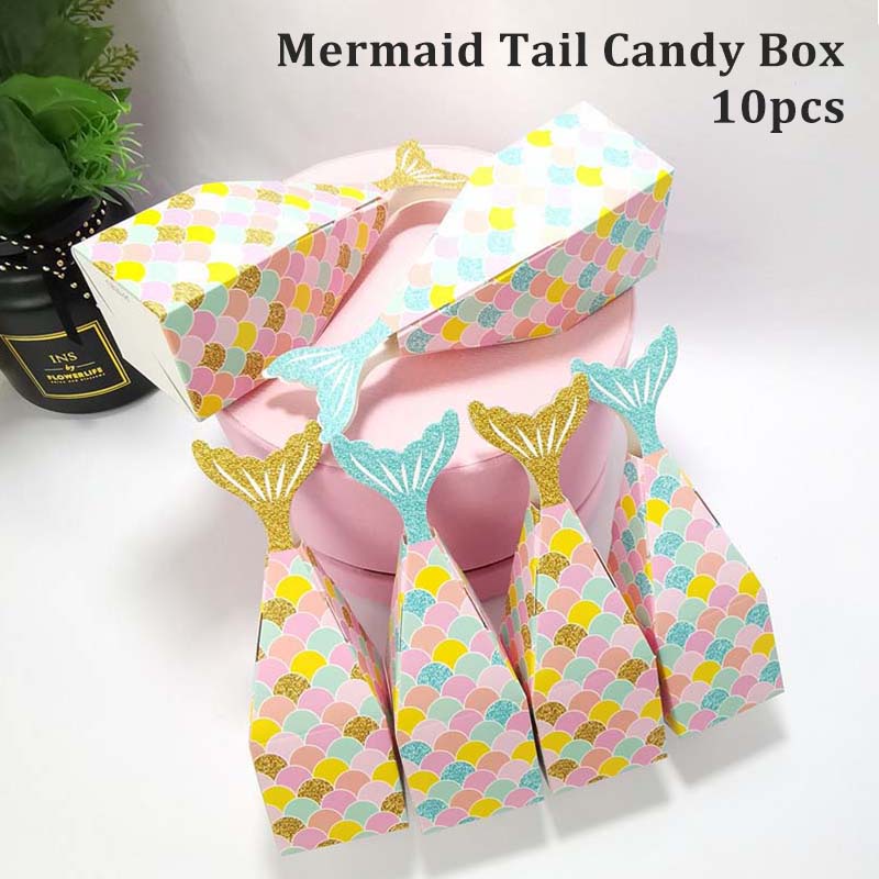 10pcs Mermaid Party Boxes Mermaid Tail Candy Box Gift Bags for Birthday ...