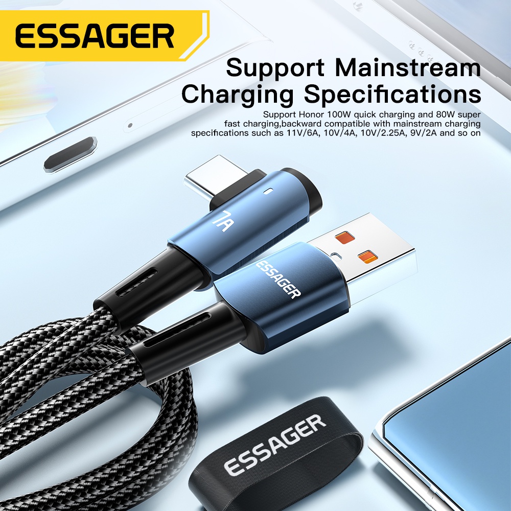 Essager 7A 100W USB Type-C Single Elbow Fast Charger for Realme, VIVO ...