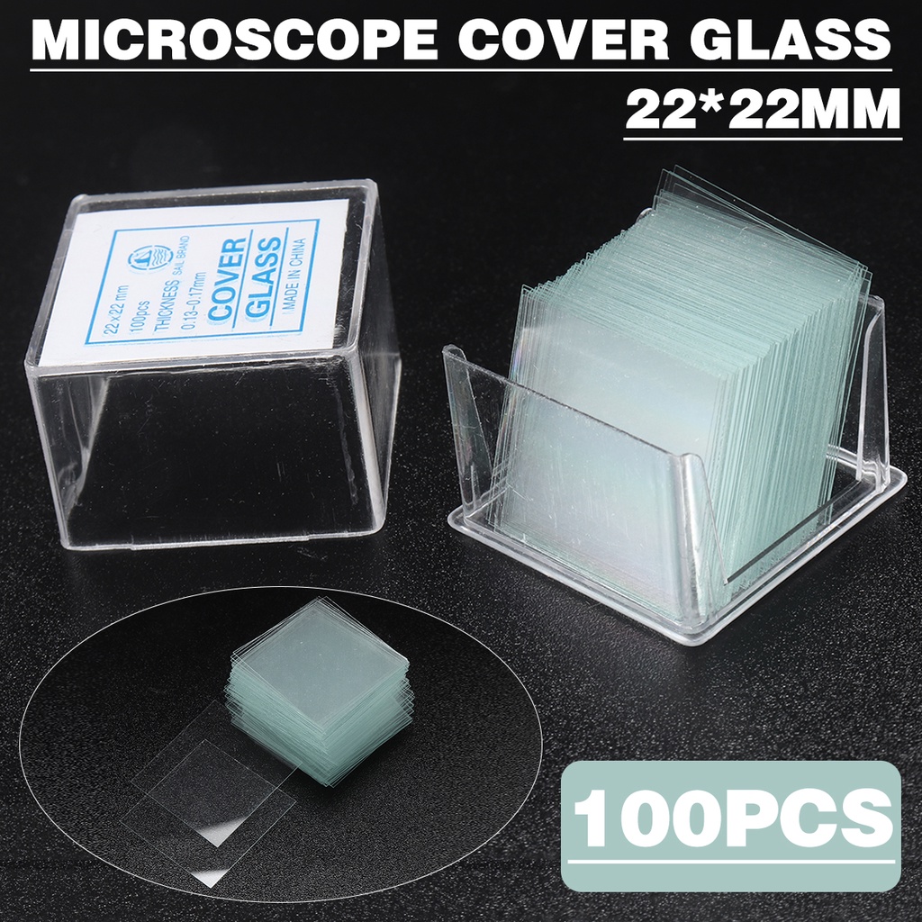 100pcs 22*22mm Square Microscope Cover Glass Set Blank Coverslip Slides ...