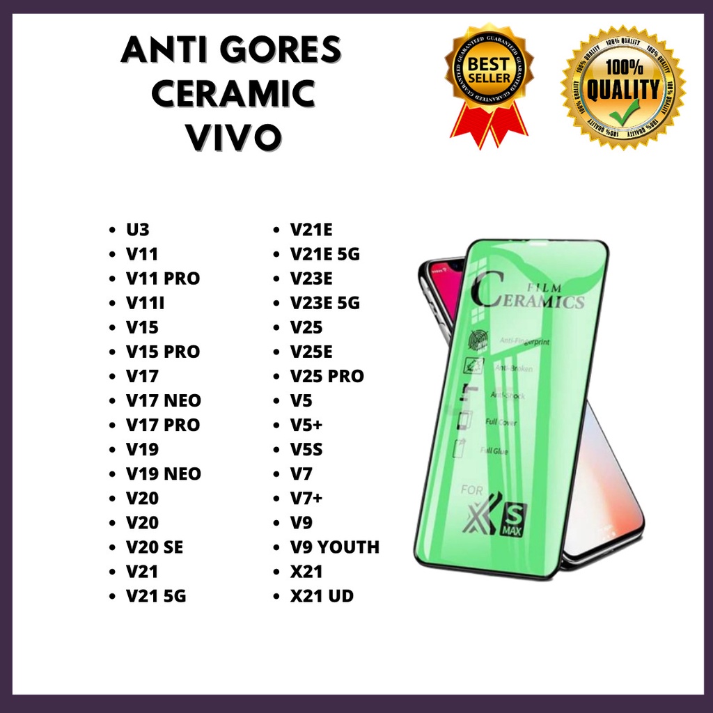 TEMPERED GLASS CERAMIC VIVO U3-V11-V11 PRO-V11I-V15-V15 PRO-V17-V17 NEO-V17 PRO-V19-V19-NEO-V20 ...
