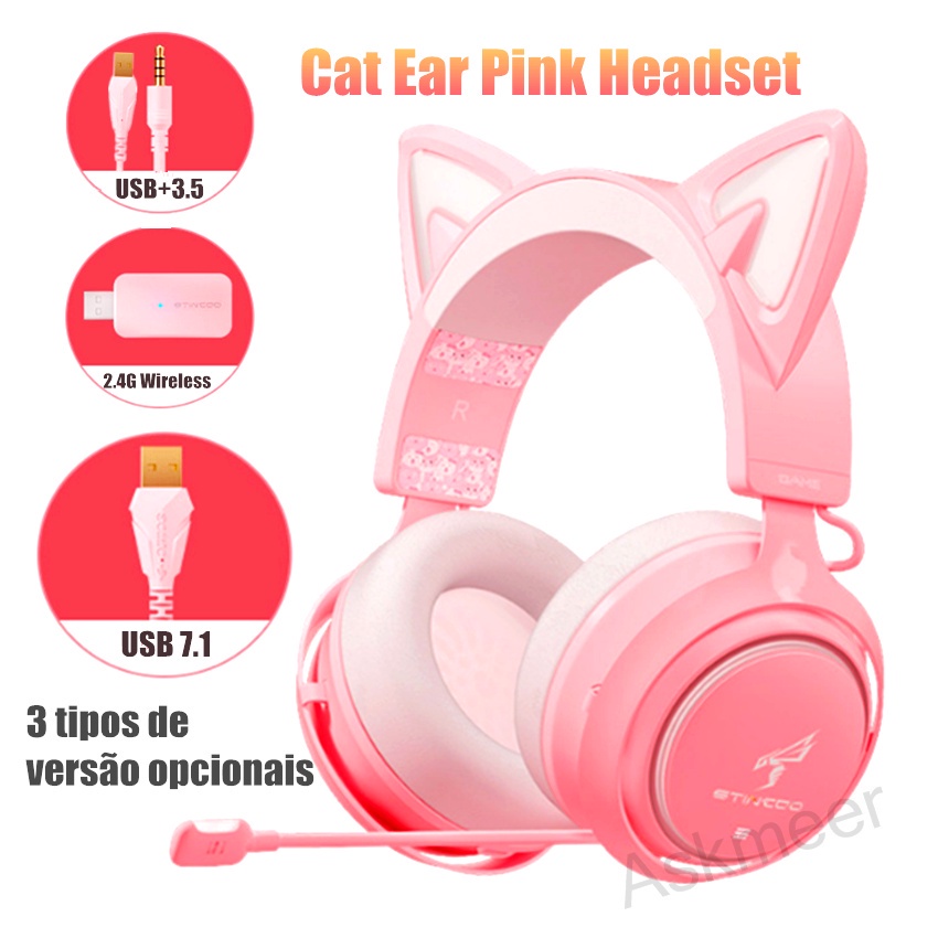 Somic GS510 2.4G Wireless / 3.5MM / USB 7.1 Wired Pink Headset Gamer PC ...