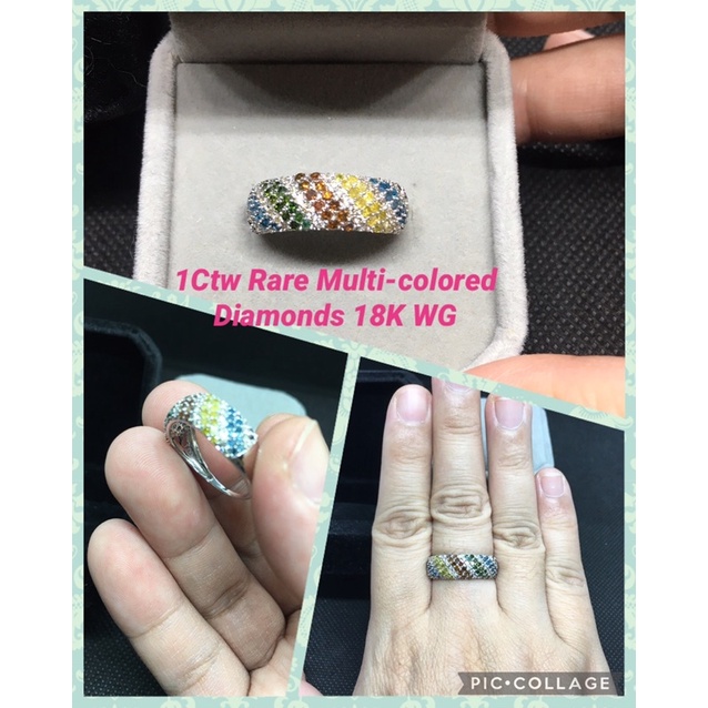 1 Carat Total Rare Colored Diamond Ring Natural Diamonds in 18K real ...