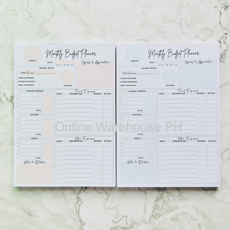 Monthly Budget Planner Pads - 60 sheets per pad (A5 Size: 14.8 x 20.5 ...