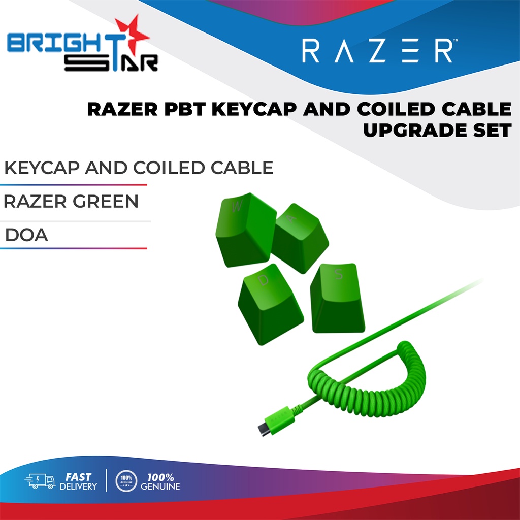 Razer PBT Keycap + Coiled Cable Upgrade Set - Colored Doubleshot PBT ...