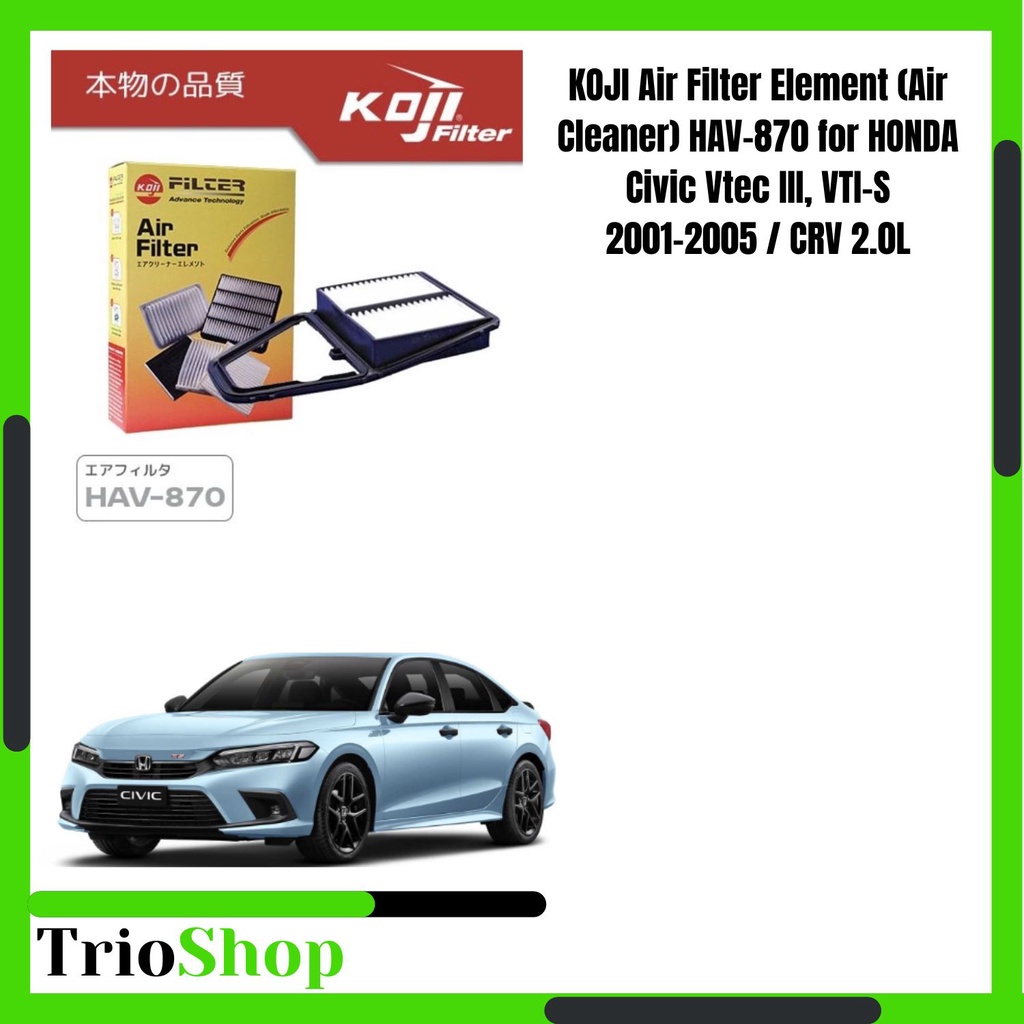 KOJI Air Filter Element (Air Cleaner) HAV-870 for HONDA Civic Vtec III ...