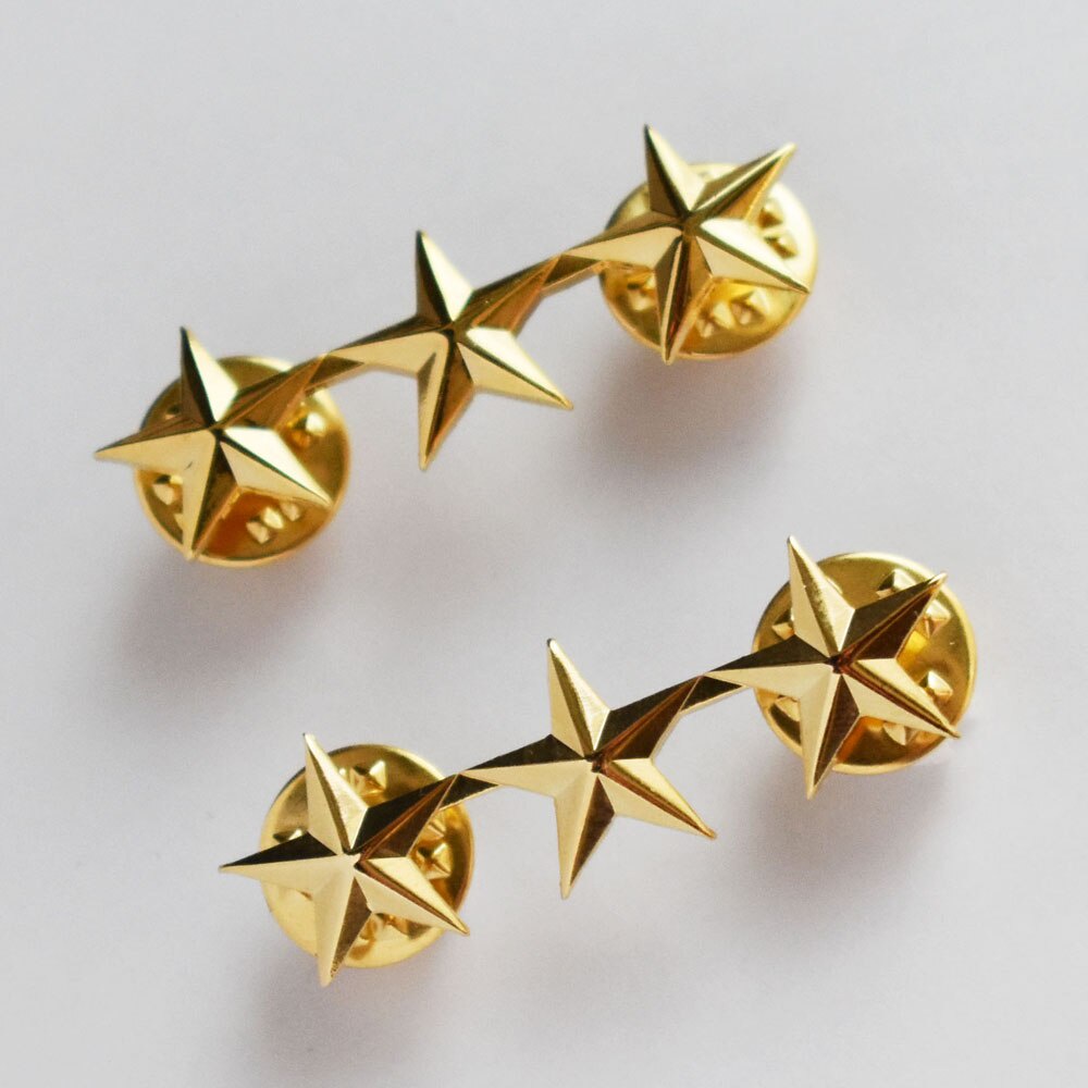 WW2 PAIR OF US OFFICER 3 STAR LIEUTENANT GENERAL RANK BADGES PIN GOLD ...