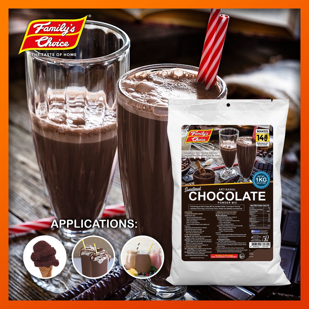 Family's Choice Artisanal Sweetened Chocolate Powder Mix 1Kg (Used for ...