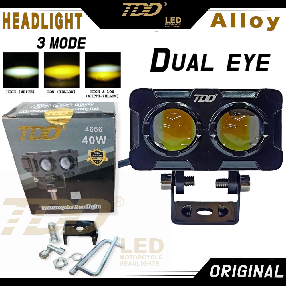 TDD Original 40W Dual Eye Headlight 3 Mode light yellow/white Alloy ...