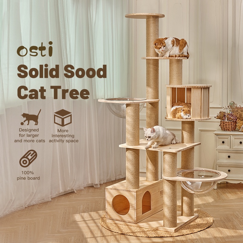 Osti Luxury Dual Space Capsule Pine Wood Cat Tree for Multiple Cats All ...