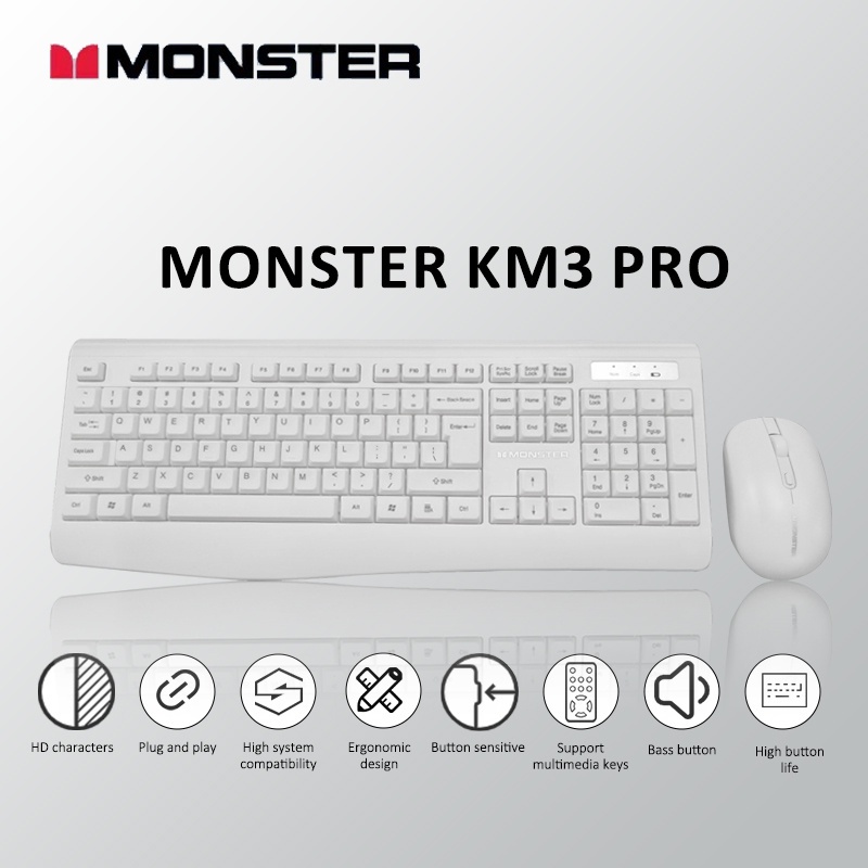 Monster Km1/Km3 Pro Wireless/Wired Usb Keyboard And Mouse Combo Set For Gaming Laptop Computer ...