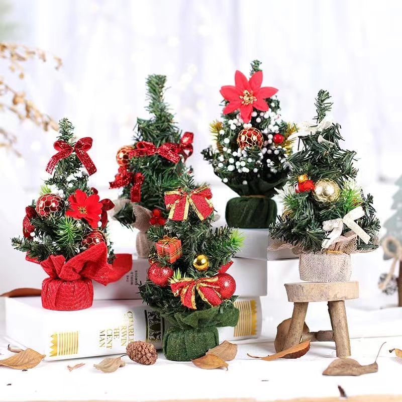 Mini Tabletop Artificial Christmas Tree With Ribbon Bow And Ball ...