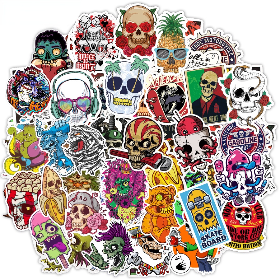 100 PCS Terror Skull Skeleton Stickers for Laptop Skateboard Car Phone ...