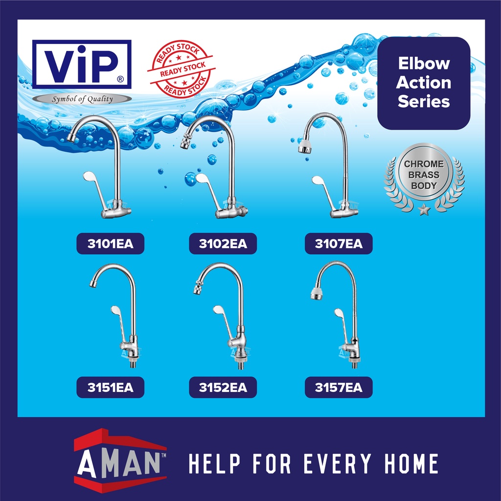 ViP Chrome Plated Brass Body Elbow Action Pillar Tap Wall Tap Arc Sink ...