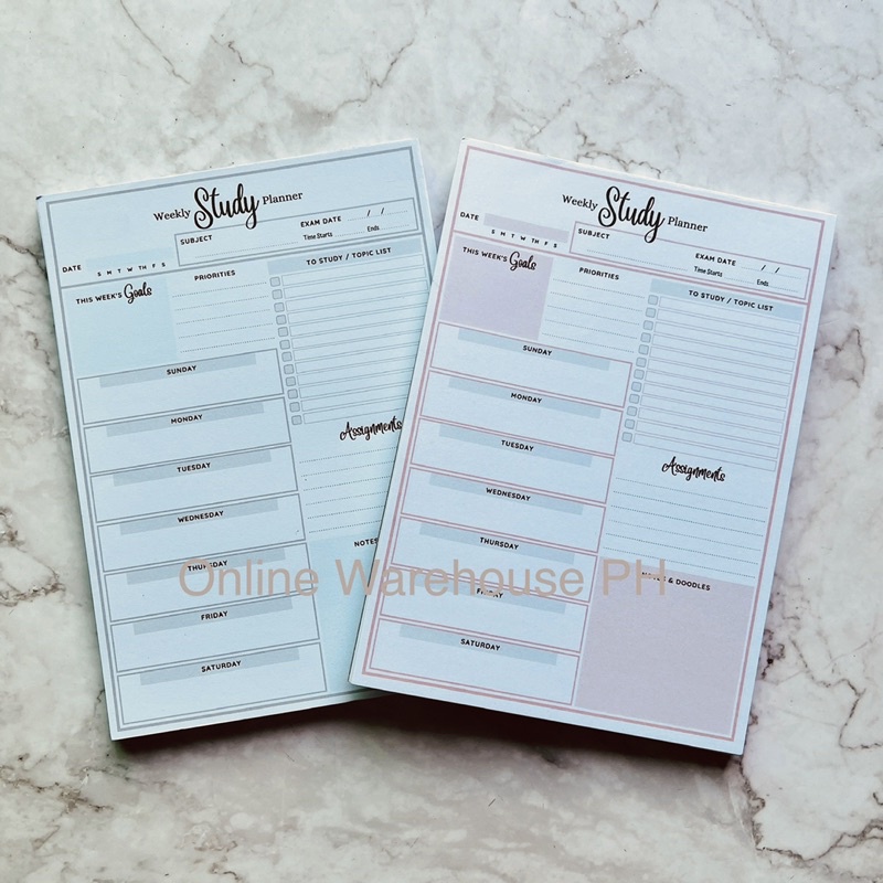 Weekly Study Planner Pads - 60 sheets per pad (A5 Size: 14.8 x 20.5 cm ...