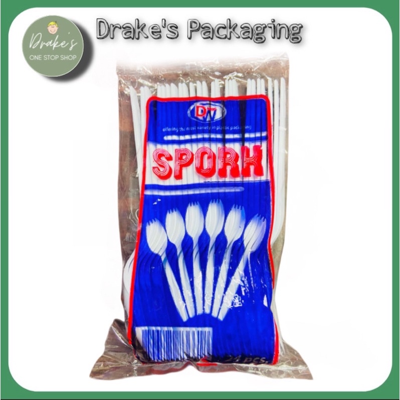 [25pcs] Disposable Spoon and Fork White And Black Spork Set per pack ...
