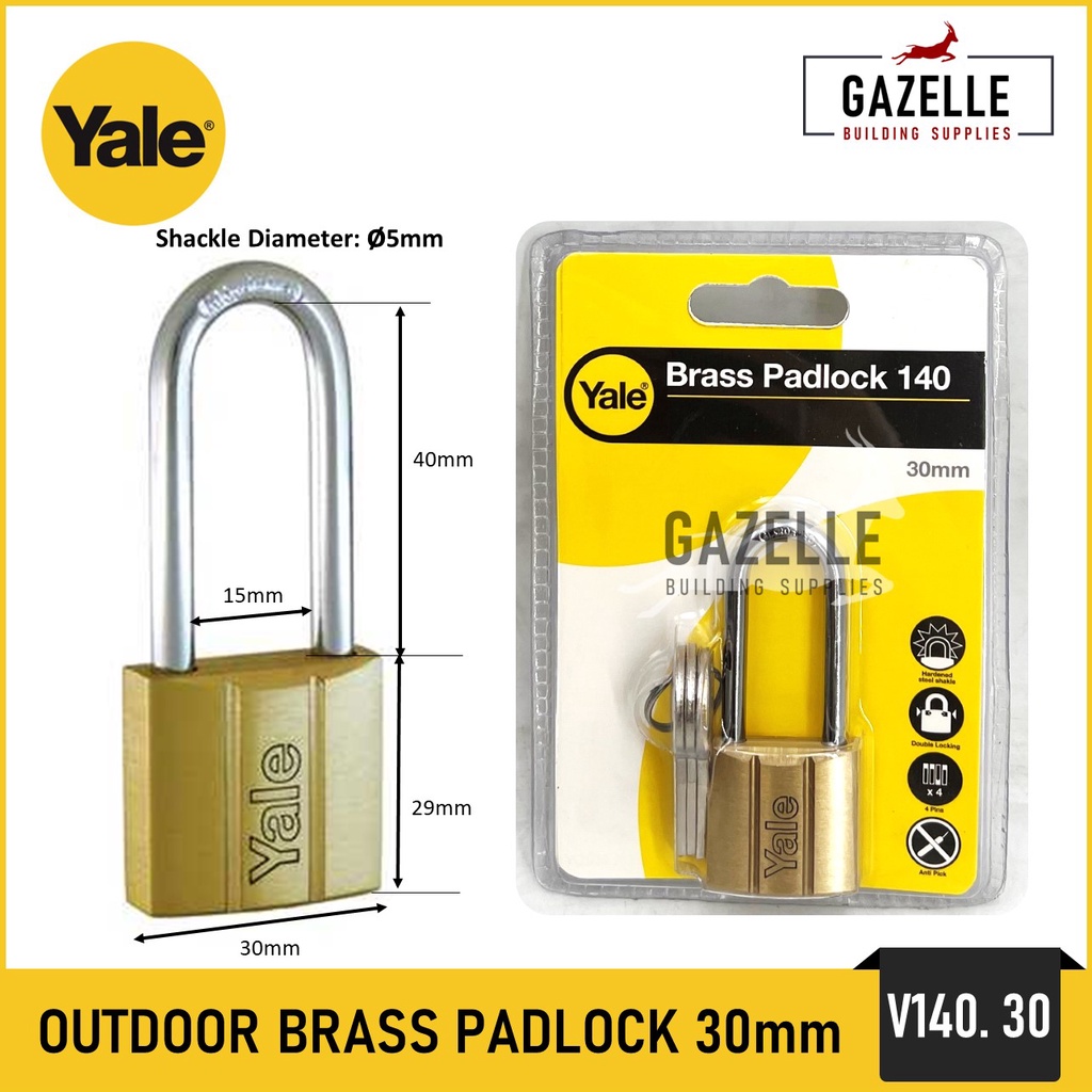 Yale V140 Outdoor Brass Padlock Heavy Duty 25 30mm 40mm 50mm 60mm 70mm 2Pc Keyed Alike Long ...