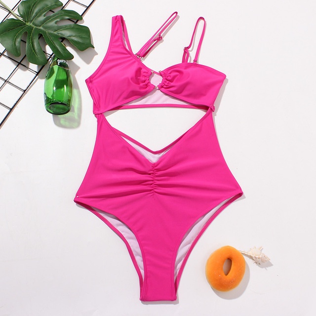 Sexy Neon Swimwear Women 2023 Bandeau One Piece Swimsuit Cut Out ...