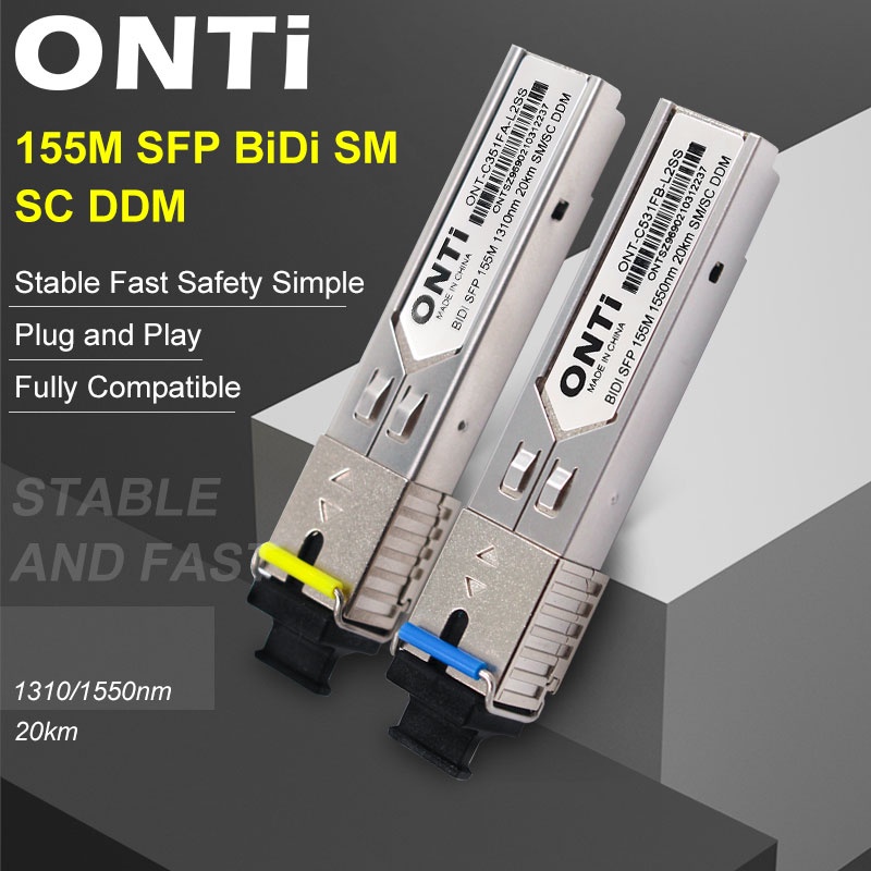 ONTi 155M SFP Module Fiber SC 20km BIDI Single Mode Optical Fiber SFP Module 100Mbps Compatible ...