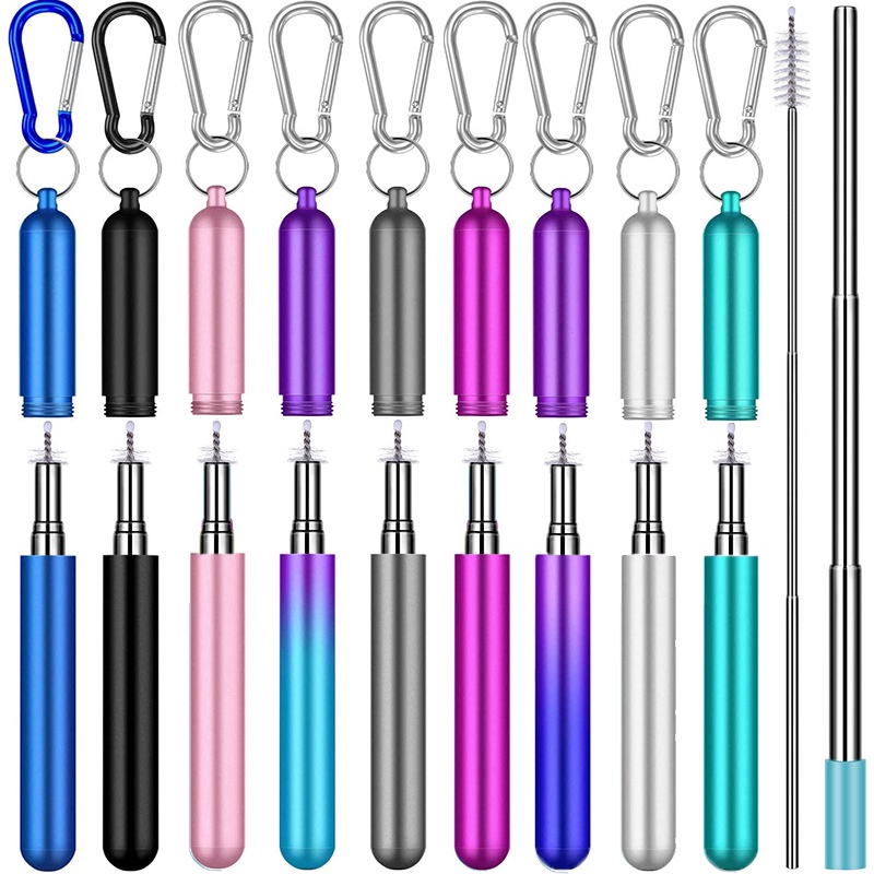 GF Reusable Adjustable Folding Metal Straws,Collapsible Retractable ...