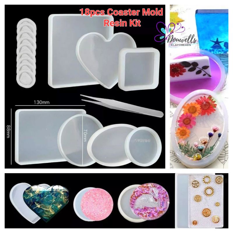 18pcs Coaster Resin Mold Kit Epoxy Resin Silicone Molder Diy Clock ...
