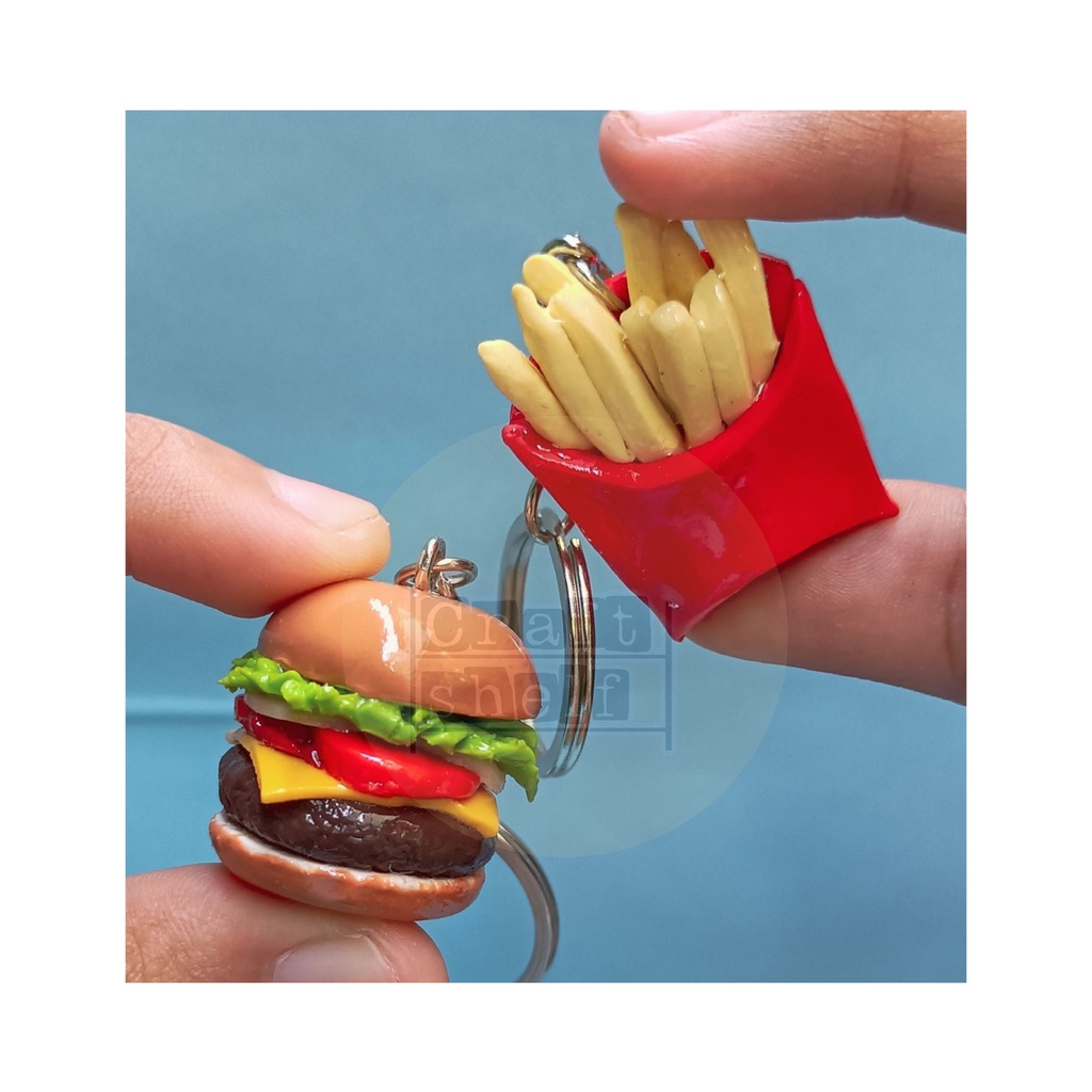 Fast Food Burger, Fries & Hotdog Sandwich Polymer Clay Keychains ...