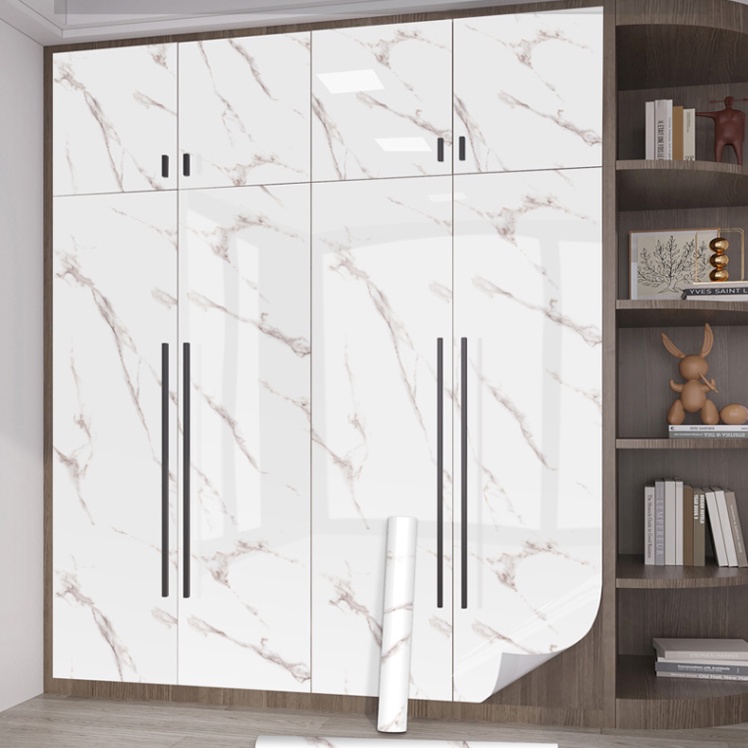 Marble grain wardrobe wallpaper/thickened self adhesive cabinet ...