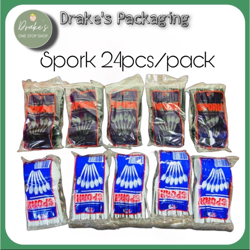 Disposable Spork 24pieces per pack Plastic [Black/White] by Drakes Food ...