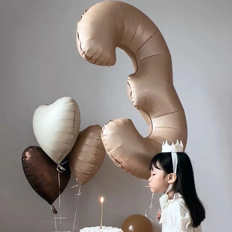 Caramel Balloons Ins Birthday Party Cream Number Foil Balloon 1 2 3 4 5 ...