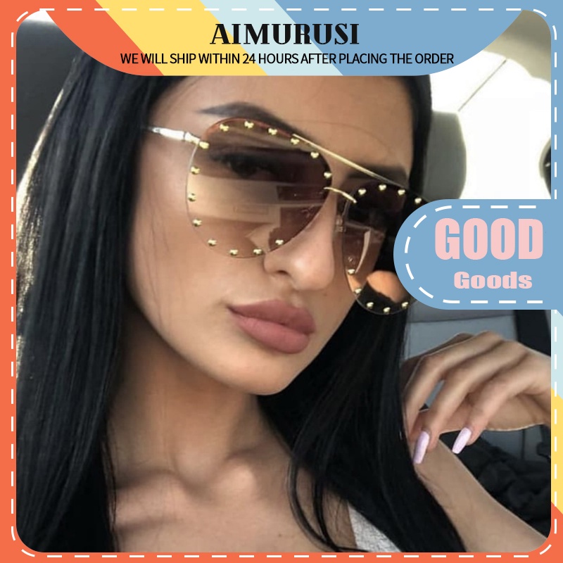 Sunglasses Women Korean Fashion Decoration Rivet Frameless Y2k Vintage ...