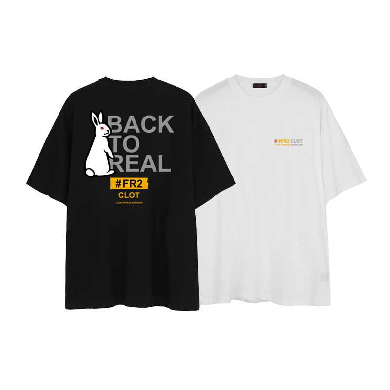FR2 X CLOT Big logo Behind Rogue Rabbit Letter Print Loose Casual Round Neck Short Sleeve T ...