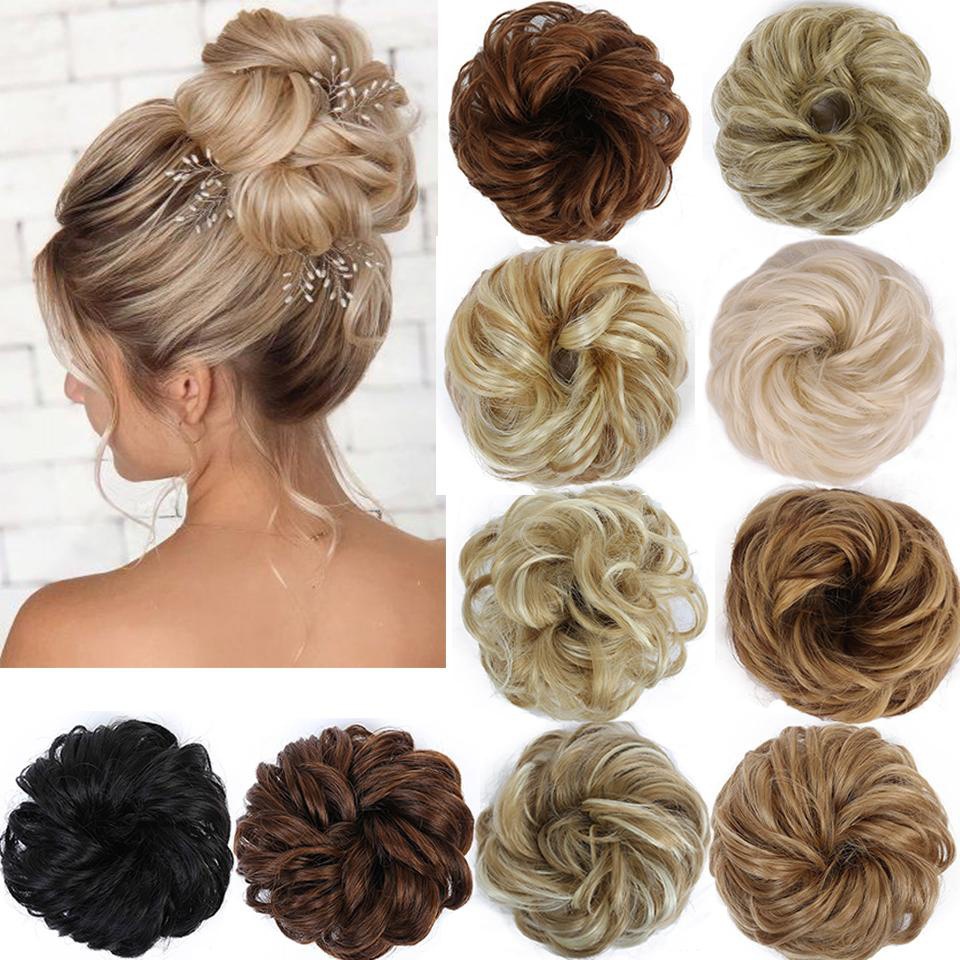 Women's Donut Bun Hair Extension Fluffy Short Curly Bun Wig with An ...