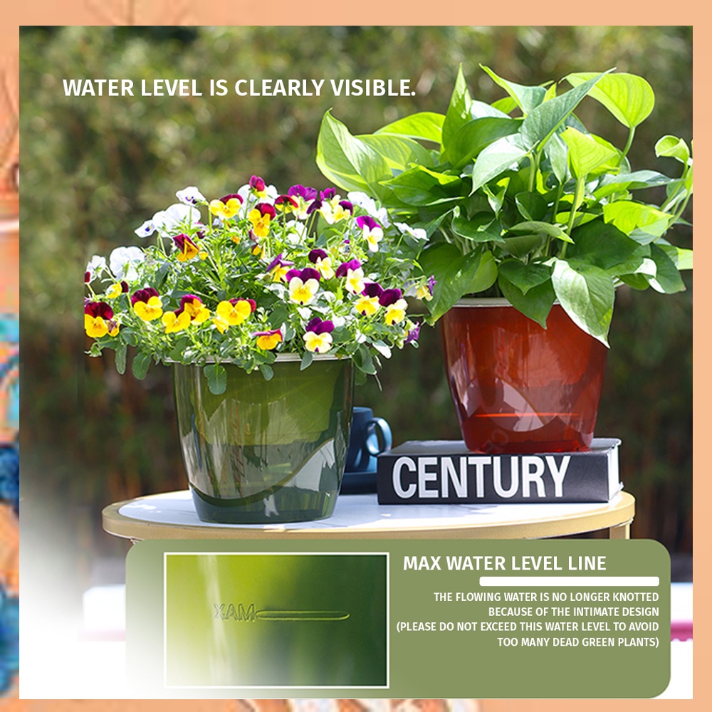 LGarden Colored Transparent Indoor Flower Pot Outdoor Planting Self ...
