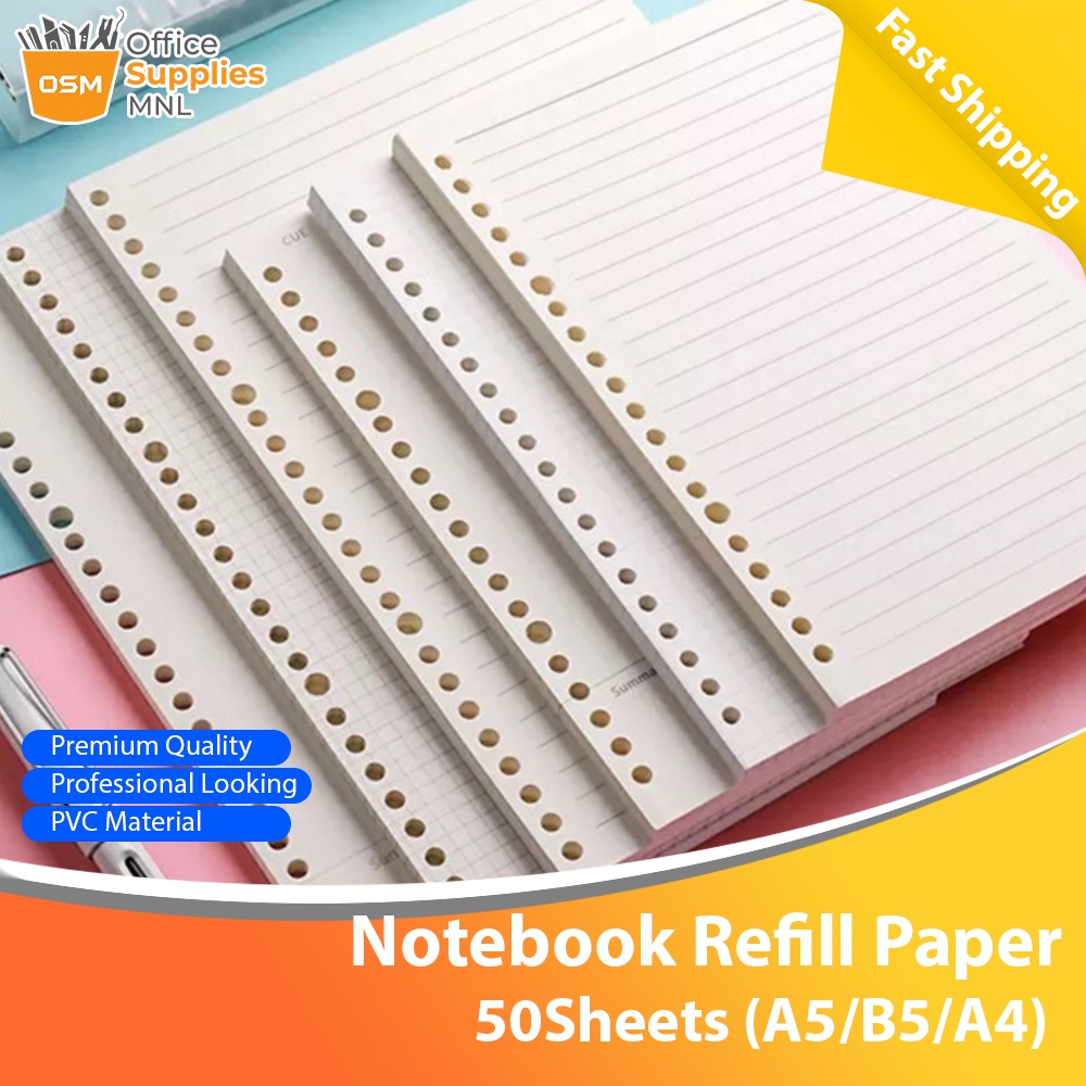Notebook Refill Paper 50 Sheets A5/B5/A4 Size Loose-Leaf Spiral Binder Paper Binder Cover ...