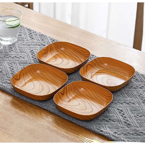 1pcs Kitchen Square Plate Plastic Wooden Plates 14cm Household Snack ...