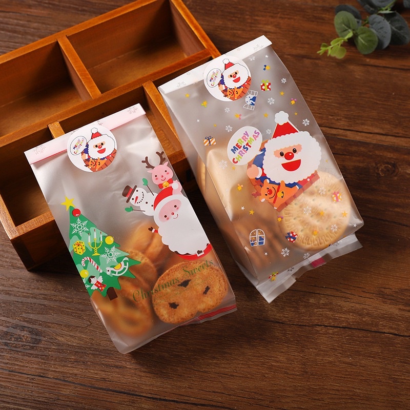 50Pcs Christmas Food Packaging Plastic Biscuit Bread Cookie Candies ...
