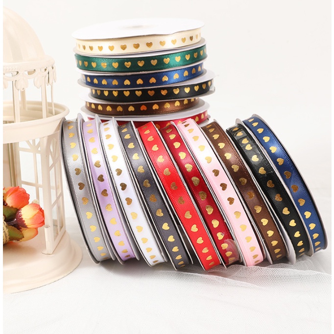 1cm/5yards | bronzing love ribbon flowers bouquet packaging ribbon gift ...