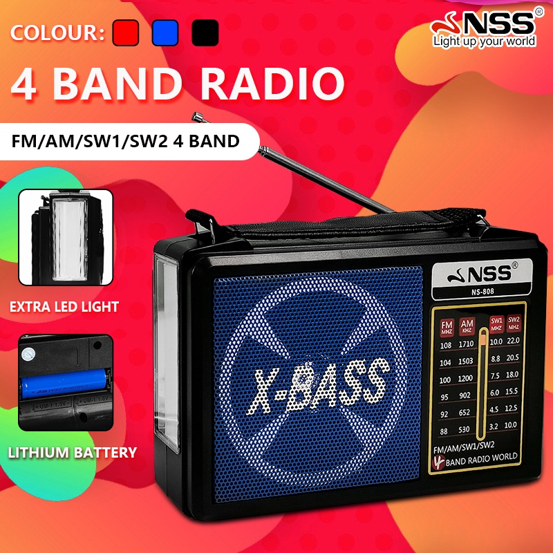 NSS radio FM/AM/SW1/SW2 4 band with 3 inch loudspeaker with 18650 ...