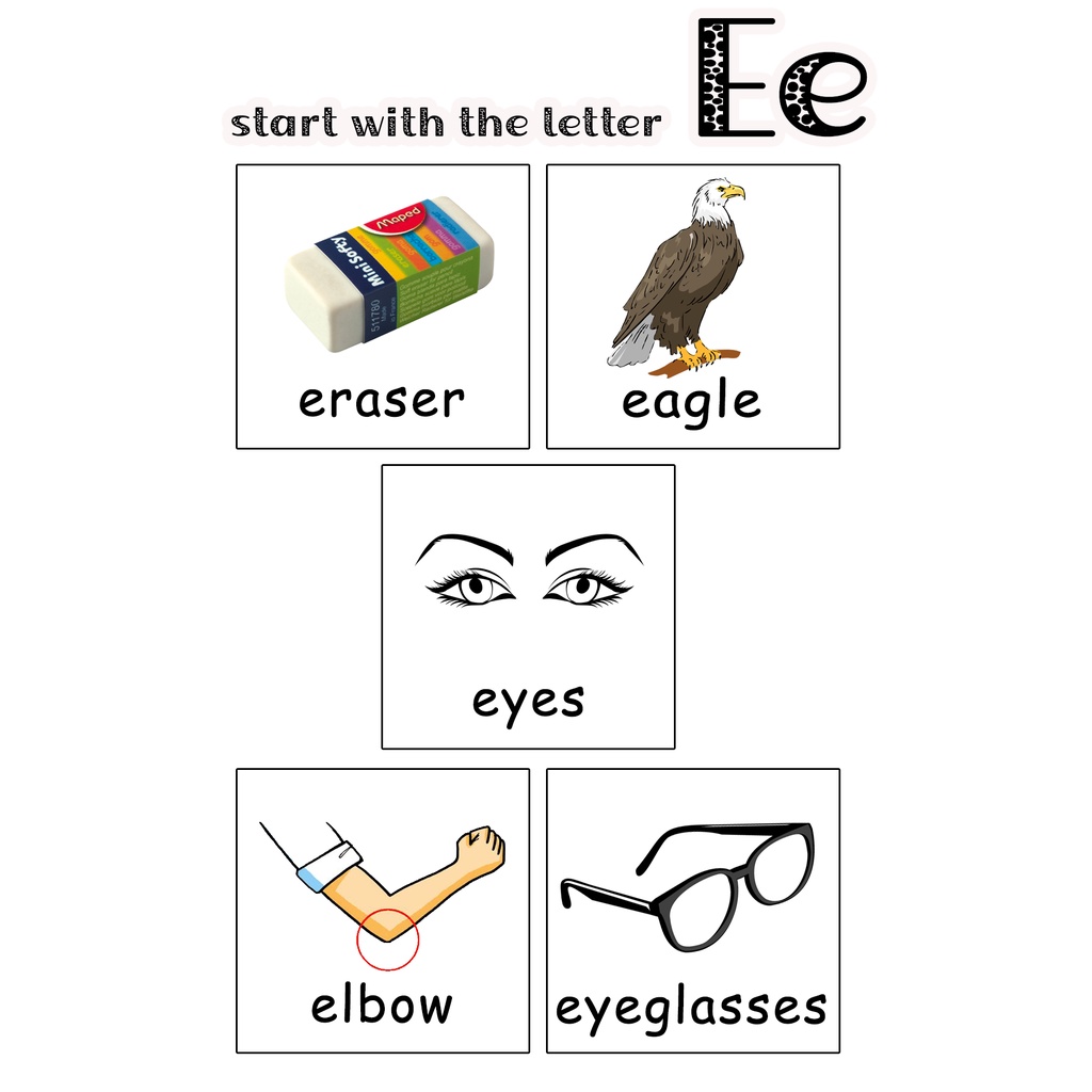 Words start with the letter E | Flashcards & Stickers | Shopee Philippines