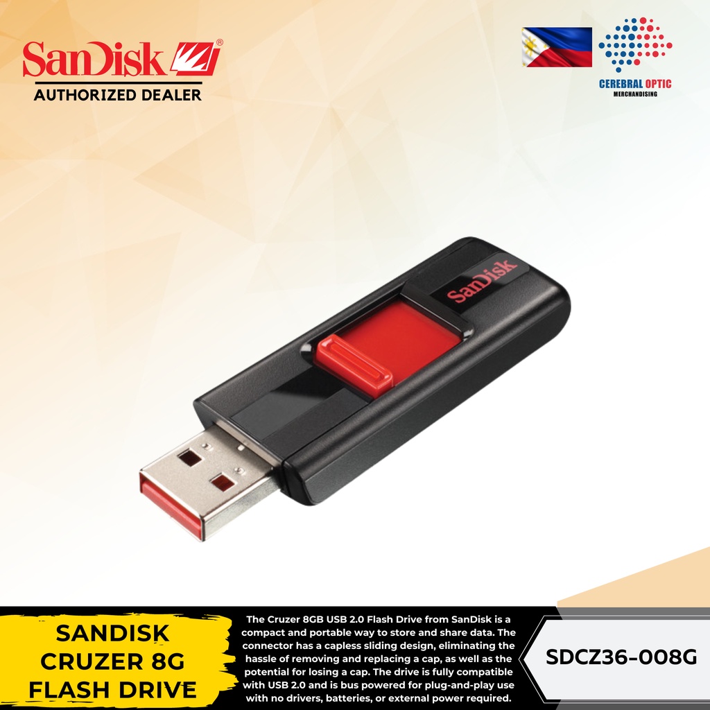 SANDISK CRUZER 8GB FLASH DRIVE | Capless USB Slider | Fast USB 2.0 Data ...