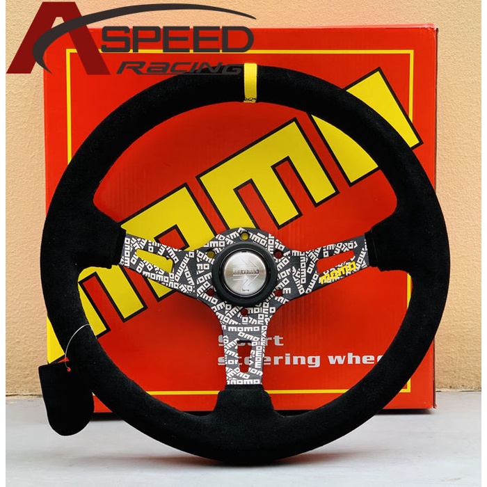 14inch/350mm for MOMO Style Black Suede Leather Racing Sport Steering Wheel Universal Racing Car ...