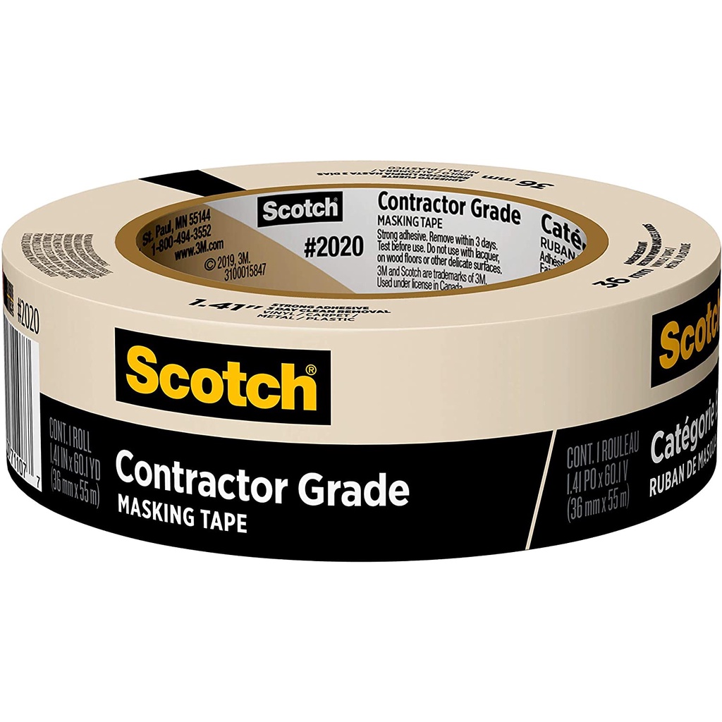 3M Scotch Contractor Grade Masking Tape, 1.41 inches by 60.1 yards, 1 ...