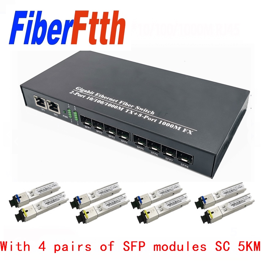 Media Converter 8 SFP 2 RJ45 Gigabit Optical Fiber Switch for IP Camera UTP Fiber Optical Switch ...